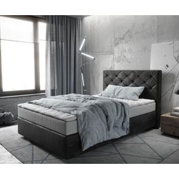 DeLife Boxspringbett Dream-Great 120x200 cm Mikrofaser Anthrazit Vintage mit Matratze und Topper, Boxspringbetten