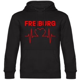 multifanshop® Kapuzen Sweatshirt - Freiburg - Herzschlag - Druck rot