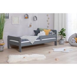 Ticaa Einzelbett Kinderbett Jugendbett, Bennet mit Rausfallschutz & Lattenrost für Schlafzimmer, Kinderzimmer Kiefer Massivholz Bettgestell 90 x 200 cm