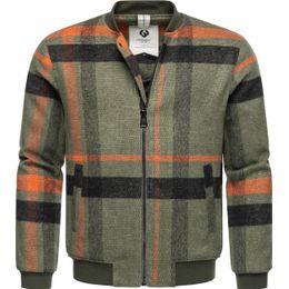 Outdoorjacke Ragwear "Merrbo Check", Herren, Gr. M (50), grün (olivgrün), Material: 50% Baumwolle, 50% Polyester, casual, lässig geschnitten hüftbedeckend, hoch geschlossener Ausschnitt, Langarm Ärmel ohne Ärmelschlitz Rippbündchen, Jacken, Warme Herren Übergangsjacke mit Rippkragen