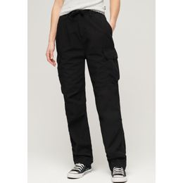 Cargohose Superdry "LOW RISE PARA CARGO" Gr. 34, Länge 32, schwarz (black) Damen Hosen