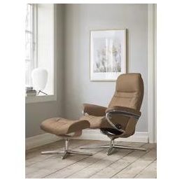 Relaxsessel stressless "Sunrise" Sessel Gr. Leder BATICK, Cross Base Eiche, Relaxfunktion-Drehfunktion-PlusTMSystem-Gleitsystem-BalanceAdaptTM, B/H/T: 83cm x 105cm x 74cm, braun (latte batick) mit Hocker, Cross Base, Größe S, M & L, Holzakzent Eiche