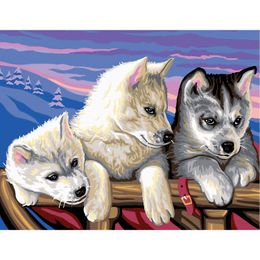 buttinette Malen nach Zahlen mit Acrylfarben "Huskies", 38 x 29 cm