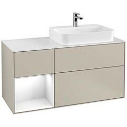 Villeroy & Boch Villeroy und Boch Finion Waschtischunterschrank F391GFHH 120cm, Abdeckplatte white matt, Regal links Glossy white lacquer, Sand Matt Lacquer