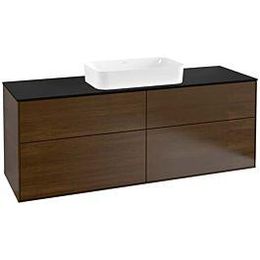 Villeroy & Boch Villeroy und Boch Finion Waschtischunterschrank F32200GN 160x60,3cm, Abdeckplatte black matt, Walnut veneer