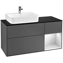 Villeroy & Boch Villeroy und Boch Finion Waschtischunterschrank G152MTGK 120cm, Abdeckplatte black matt, Emotion, Regal links White matt lacquer, Anthracite matt