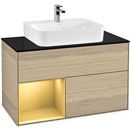 Villeroy & Boch Villeroy und Boch Finion Waschtischunterschrank F112HFPC 100cm, Abdeckplatte white matt, Regal links Gold matt, Oak Veneer