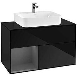 Villeroy & Boch Villeroy und Boch Finion Waschtischunterschrank F112GKPH 100cm, Abdeckplatte white matt, Regal links Anthracite matt, Glossy Black Lacquer