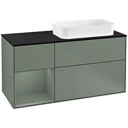 Villeroy & Boch Villeroy und Boch Finion Waschtischunterschrank F272GMGM 120cm, Abdeckplatte black matt, Regal links Olive Matt Lacquer, Olive Matt Lacquer