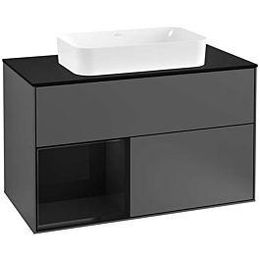 Villeroy & Boch Villeroy und Boch Finion Waschtischunterschrank G242PHGK 100cm, Abdeckplatte black matt, Emotion, Regal links Glossy Black Lacquer, Anthracite matt