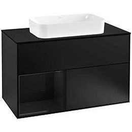 Villeroy & Boch Villeroy und Boch Finion Waschtischunterschrank G242PHPD 100cm, Abdeckplatte black matt, Emotion, Regal links Glossy Black Lacquer, Black matt lacquer