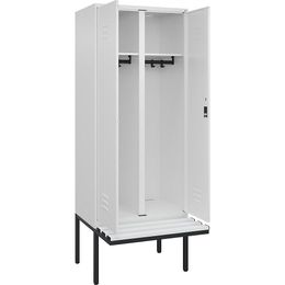 C+P Schwarz-Weiß-Spind Classic PLUS Sitzbank, 1 Abteil, verkehrsweiß, B 800 mm, Zylinderschloss, auskragend, Kunststoff