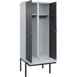 C+P Schwarz-Weiß-Spind Classic PLUS Sitzbank, 1 Abteil, lichtgrau / grau, B 800 mm, Sicherheits-Drehriegel, auskragend, Kunststoff