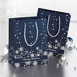 Sigel Geschenktaschen Silver Snowflakes, 175 x 230 x 100 mm, 3 Stück