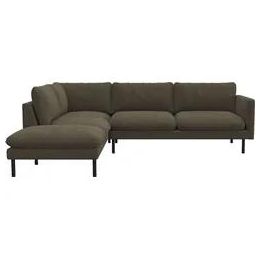 Ecksofa FLEXLUX "Bolzano Designsofa, bequem durch Kaltschaum im Sitz, L-Form" Sofas Gr. B/H/T: 262cm x 61cm x 222cm, Lederoptik, lange Ottomane links, braun (camel brown) lose Sitz -& Rückenkissen, hohe Füße