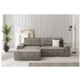 Ecksofa Home Affaire "SHERWOOD Schlafsofa 267 cm, L-Form" Sofas Gr. B/H/T: 267 cm x 85 cm x 167 cm, Vintage, Recamiere links, grau (mittelgrau) Schlaffunktion mit Bettkasten (210x136 cm), Cord, Vintage, Samtvelours