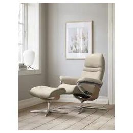 Relaxsessel stressless "Sunrise" Sessel Gr. ROHLEDER Stoff Q2 FARON, Cross Base Eiche, Relaxfunktion-Drehfunktion-PlusTMSystem-Gleitsystem-BalanceAdaptTM, B/H/T: 79cm x 103cm x 73cm, beige (light q2 faron) mit Hocker, Cross Base, Größe S, M & L, Holzakzent Eiche