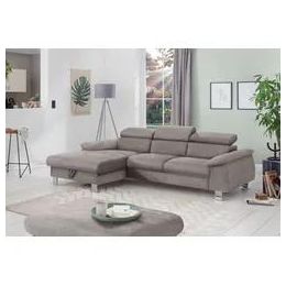 Ecksofa COTTA "Komaris L-Form", grau, B:244cm H:72cm T:166cm, Microfaser PRIMABELLE (100% Polyester), Kunstleder SOFTLUX(100%Polyurethan), Feinstruktur (100% Polyester), Kunstleder SOFTLUX/Struktur (100%Polyurethan, 90%Polyester, 10% Polyacryl), Sofas, mit Kopfteilverstellung, wahlweise Bettfunktion,Stauraum & Beleuchtung, Topseller