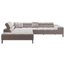 Ecksofa Inosign "Ancona New, wahlweise motorische Sitztiefenverstellung, auch Cord" Sofas Gr. Samtoptik, Recamiere links, ohne Sitztiefenverstellung, silberfarben (silber) Ecksofa feine Steppung, mit Kopfteilverstellung, 3 Zierkissen, L-Form