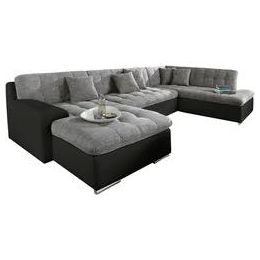 Wohnlandschaft Trendmanufaktur "Rave, aufwendige Sitz und Rückenpolsterung, bequem, U-Form" Sofas Gr. B/H/T: 323cm x 77cm x 90cm, Luxus-Microfaser ALCAZAR-Struktur, Recamiere links, ohne Bettfunktion, schwarz (schwarz, pepper) wahlweise mit Bettfunktion