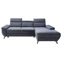 Ecksofa Trendmanufaktur "Rima, multifunktionales Sofa, L-Form" Sofas Gr. B/H/T: 262cm x 80cm x 182cm, Struktur fein, Recamiere rechts, mit Bettfunktion und Bettkasten-mit Kopfteilverstellung und Sitztiefenverstellung, blau (nachtblau) mit Bettfunktion, Bettkasten, Kopf- und Sitztiefenverstellung