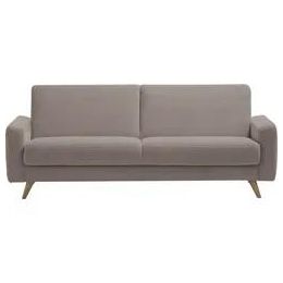 3-Sitzer exxpo - SOFA FASHION "Samso, elegant und bequem, aktueller Cord Bezug, Kippcouch" Sofas Gr. B/H/T: 222 cm x 89 cm x 93 cm, Cord POSO, mit Bettfunktion und Bettkasten, braun (cappucino) hochwertige Verarbeitung, Schlafsofa inkl. Bettfunktion und Bettkasten