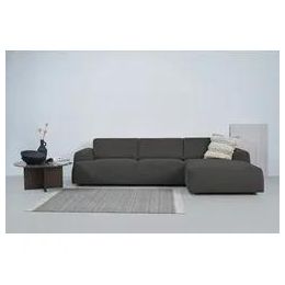 Ecksofa Andas "Linkka" Sofas Gr. B/H/T: 301cm x 75cm x 163cm, Chenille, Recamiere rechts, schwarz (onyx) in einem weichen Chenille-Stoff, mit Wellenunterfederung