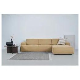 Ecksofa Andas "Linkka" Sofas Gr. B/H/T: 301cm x 75cm x 163cm, Chenille, Recamiere rechts, gelb (mustard) in einem weichen Chenille-Stoff, mit Wellenunterfederung