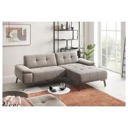 Ecksofa exxpo - SOFA FASHION "Sassari, bequem und komfortabel, moderner Webstoffbezug, L-Form" Sofas Gr. B/H/T: 241cm x 81cm x 168cm, Webstoff, Recamiere rechts, grau (taupe) skandinavisches Design, Steppung im Sitz, bequeme Armlehnen, Holzfüße