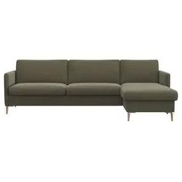 Ecksofa FLEXLUX "Fiore, super Sitzkomfort durch Kaltschaum im Sitz, L-Form" Sofas Gr. B/H/T: 247cm x 85cm x 92cm, Struktur, Chaiselongue rechts, grün (moss green) schmale Armlehnen, Füße Alu+ Eiche