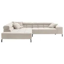 Ecksofa Inosign "Ancona New, wahlweise motorische Sitztiefenverstellung, auch Cord", grau (hellgrau), B:321cm T:216cm, : 88% Polyester, 12% Polyacryl, Sofas, Ecksofa, feine Steppung, mit Kopfteilverstellung, 3 Zierkissen, L-Form