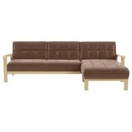 Sit & More Ecksofa SIT & MORE "Billund L-Form" Sofas Gr. B/H/T: 264cm x 88cm x 183cm, Luxus-Microfaser Vintageoptik, Recamiere rechts, mit Schlaffunktion, braun (nougat) Armlehnen aus Buchenholz in natur, verschiedene Bezüge und Farben