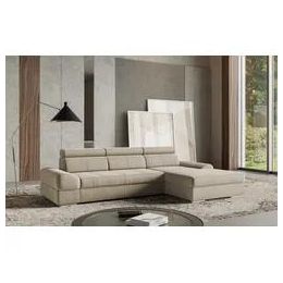 Sit & More Ecksofa SIT & MORE "Broadway L-Form" Sofas Gr. B/H/T: 284cm x 79cm x 171cm, Samtoptik, Recamiere rechts, mit Bettfunktion, beige (sand) inklusive Kopfteilverstellung, wahlweise mit Bettfunktion