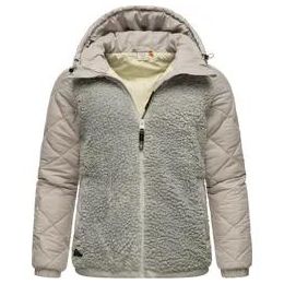 Outdoorjacke Ragwear "Leeloo" Gr. XXXL (46), weiß (bone) Damen Jacken Übergangsjacke aus Teddy-Kunstfell mit gesteppten Ärmeln