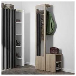 Garderobenschrank TemaHome "Vestibulo, Wandgarderobe mit herausziehbarem Hocker, Kleiderstange" Schränke Gr. B/H/T: 40 cm x 188 cm x 33 cm, braun (eiche, weiß) inklusive Schuhablage, mit Spiegel und Sitzbank