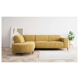 Ecksofa Andas "Vorby" Sofas Gr. B/H/T: 252cm x 80cm x 223cm, Chenille, Ottomane links, goldfarben (brass) L-Form, Breite 252 cm, weicher Chenille-Stoff, schwarze Metallfüße