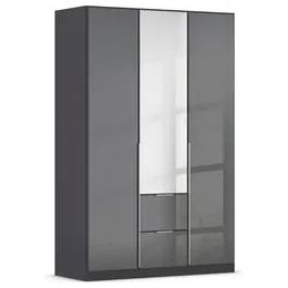 Drehtürenschrank Rauch "Kleiderschrank Kleiderschränke Schrank Garderobe AGORDO mit Glasfront" Schränke Gr. B/H/T: 136 cm x 210 cm x 54 cm, 3 St., grau (graumetallic, glas basalt) mit Außenschubkästen, in 6 Breiten und 2 Höhen MADE IN GERMANY