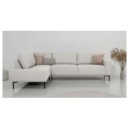 Ecksofa Andas "Melby" Sofas Gr. B/H/T: 275cm x 87cm x 205cm, Struktur weich, Ottomane links, grau Breite 275 cm, in einem weichen Struktur Stoff, lose Rückenkissen