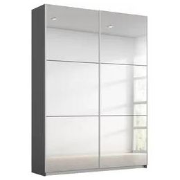 Schwebetürenschrank Rauch "Kleiderschrank Schrank Garderobe REFLECT" Schränke Gr. B/H/T: 131cm x 191cm x 59cm, 2 St., grau (graumetallic) inkl. praktischer Innenausstattung mit 2 Stoffboxen MADE IN GERMANY