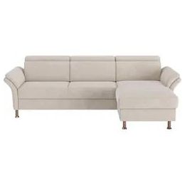 Ecksofa Home Affaire "Calypso L-Form" Sofas Gr. B/H/T: 260cm x 85cm x 172cm, Struktur, Recamiere rechts, mit Kopfteilverstellung-mit Armteilfunktion-mit Bettfunktion-mit Bettkasten-ohne Relaxfunktion im Sofa 2,5- Sitzer-ohne Relaxfunktion in der Recamiere, beige (linen) mit motorischen Funktionen im Sofa und Recamiere