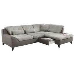 Ecksofa DIE PLANBAR "MP-IN11010 L-Form" Sofas Gr. B/H/T: 281cm x 80cm x 200cm, Flachgewebe-Microfaser, Recamiere rechts, Kopfteilverstellung-Ausziehbettfunktion-Schubkasten, beige (ecru, slate) mit Kopfteilverstellung, optional Bettfunktion und Schubkasten