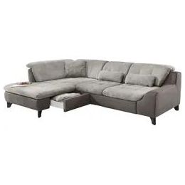 Ecksofa DIE PLANBAR "MP-IN11010 L-Form" Sofas Gr. B/H/T: 281cm x 80cm x 200cm, Flachgewebe-Microfaser, Recamiere links, Kopfteilverstellung-Ausziehbettfunktion-Schubkasten, beige (ecru, slate) mit Kopfteilverstellung, optional Bettfunktion und Schubkasten