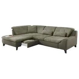 Ecksofa DIE PLANBAR "MP-IN11010 L-Form" Sofas Gr. B/H/T: 281cm x 80cm x 200cm, Flachgewebe-Microfaser, Recamiere links, Kopfteilverstellung-Ausziehbettfunktion-Schubkasten, grün (grün, moos) mit Kopfteilverstellung, optional Bettfunktion und Schubkasten