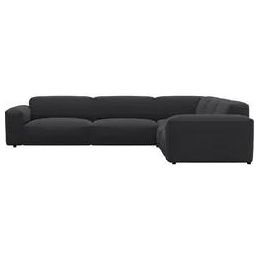 Ecksofa FLEXLUX "Lucera, super bequem durch hochwertigen Sitzaufbau mit Kaltschaum" Sofas Gr. B/H/T: 319cm x 73cm x 285cm, Lederoptik, Schenkel rechts, schwarz (gorilla black) modern & anschmiegsam, L-Form, Designsofa