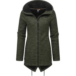 Kapuzenstrickjacke Ragwear "Wingi Melange" Gr. L (40), grün (olivgrün) Damen Strickjacken Sportliche Kapuzenjacke mit Teddy-Kunstfell