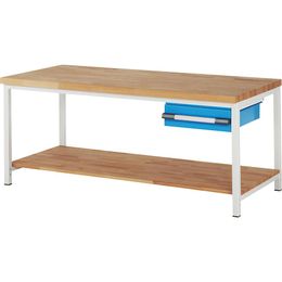 eurokraft pro Werkbank, Gestellbauweise Serie 8000, 1 Schublade 150 mm, 1 Ablageboden, BxT 2000 x 900 mm