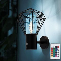 Globo Wandleuchte Außenlampe led Wandlampe mit Bewegungsmelder Gartenlampe Bewegungsmelder, schwarz Diamant Gitter, dimmbar Fernbedienung, 1x rgb 8,5W 806