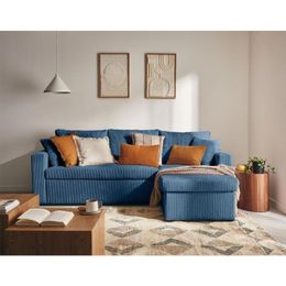 Cyrus - ecksofa beidseitig montierbar 4-sitzer - schlaffunktion und bettkasten - aus cordstoff - blau