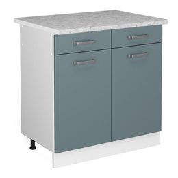 Unterschrank R-Line, Blau-Grau, 80 cm mit Schubladen und Türen, mit Arbeitsplatte VICCO