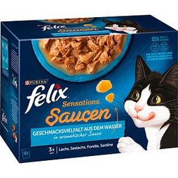 FELIX® Katzen-Nassfutter Sensations Saucen Geschmacksvielfalt aus dem Wasser 12x 85,0 g